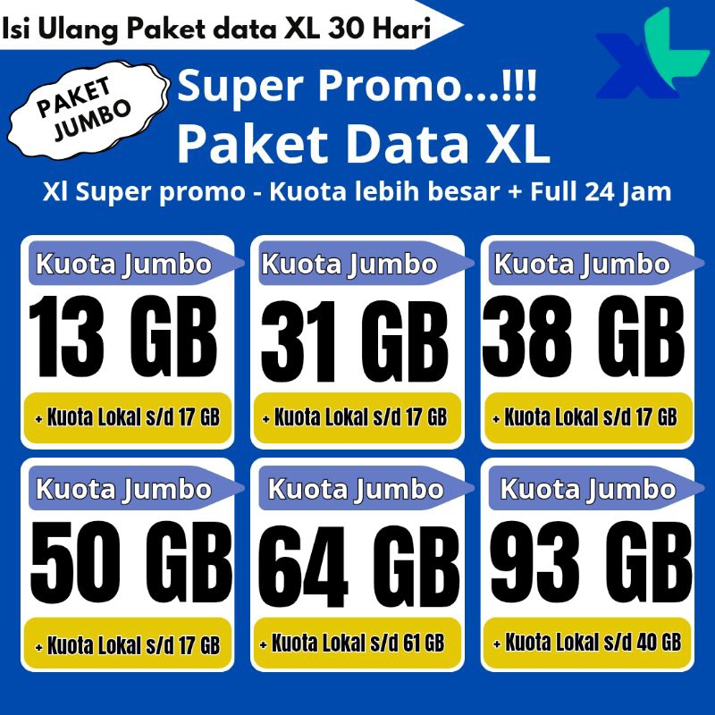 Jual PAKET DATA XL PAKET JUMBO PROMO XL BIG DATA TERMURAH CEPAT PROSES | Shopee Indonesia