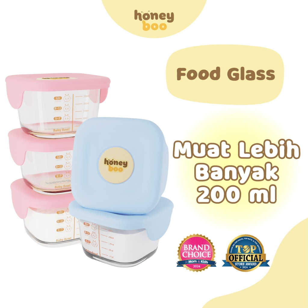 Jual Honey Boo - Tempat Mpasi Kaca Food Glass Isi 3pcs Wadah Mpasi Kaca ...