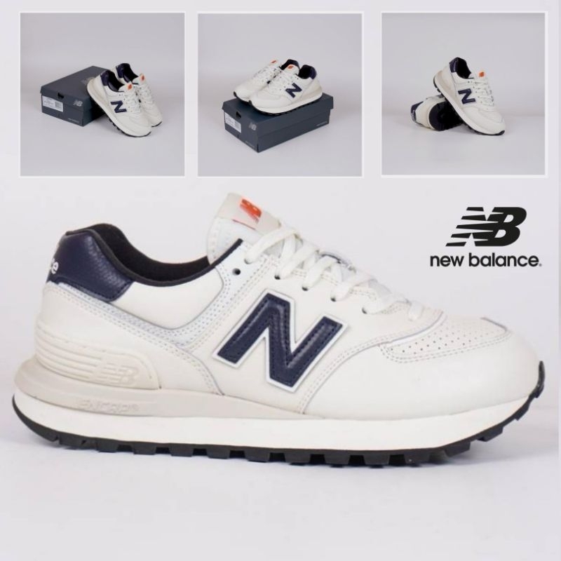 Jual sepatu new balance 574 legacy leather white navy | Shopee Indonesia