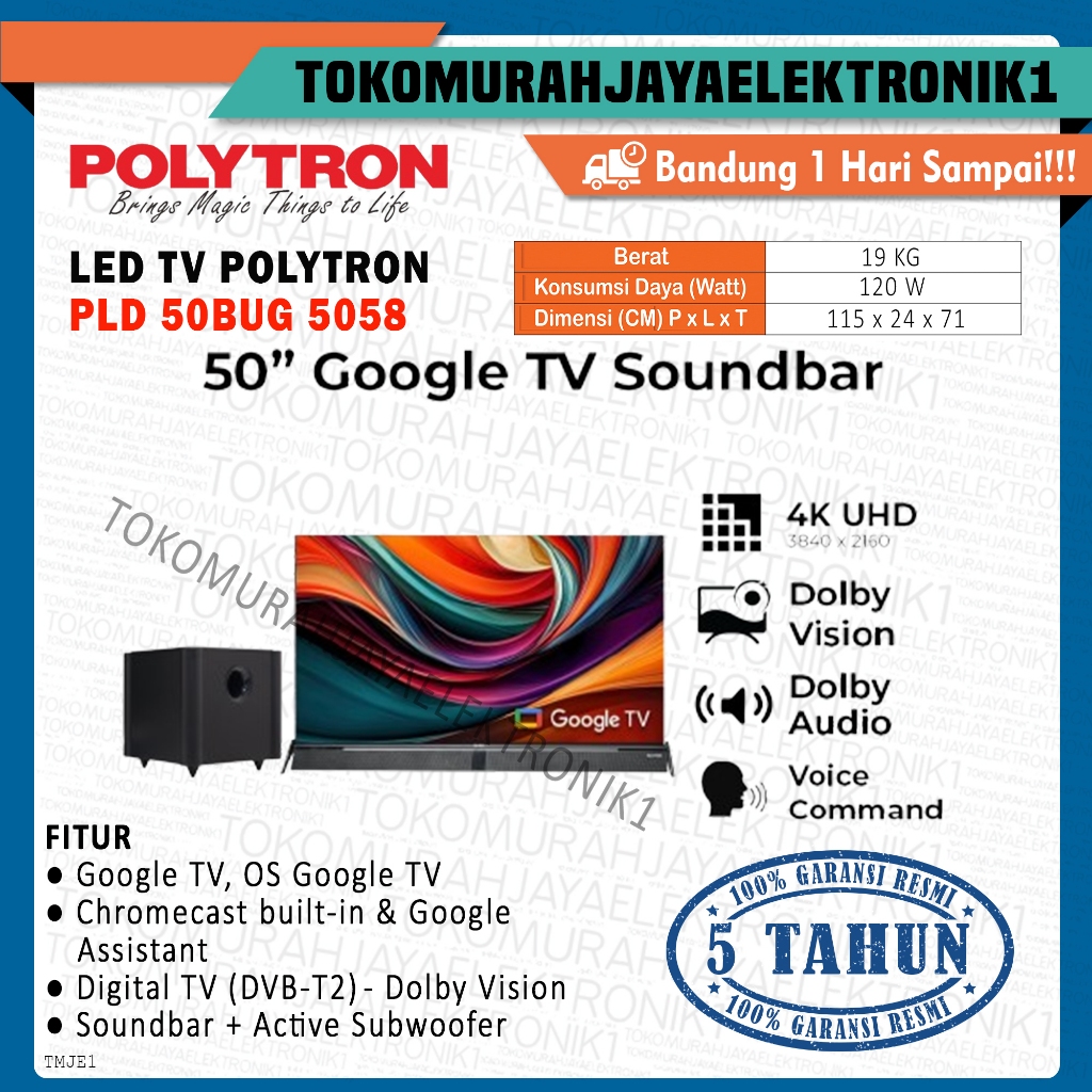Jual POLYTRON 4K UHD Smart Cinemax Soundbar Google TV 50 Inch PLD 50BUG5058 Garansi Resmi ...