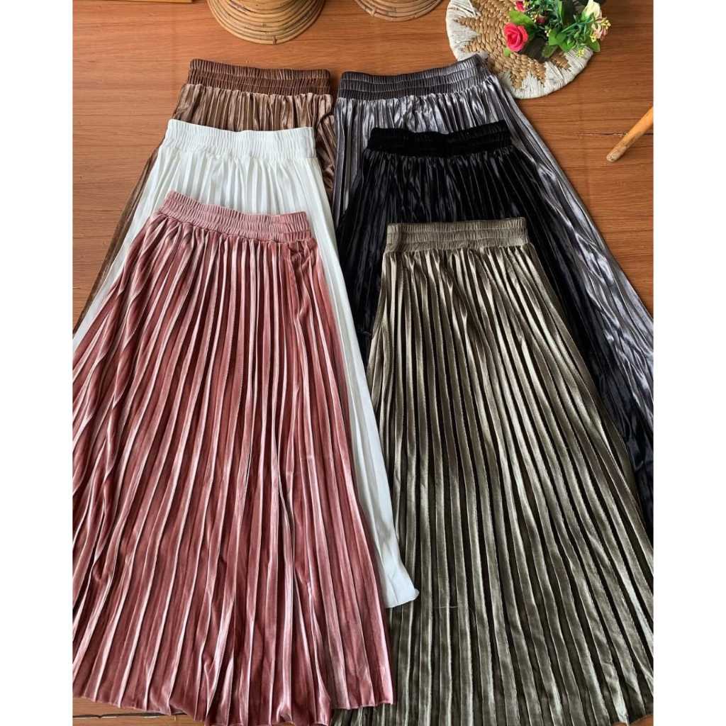 Jual rok plisket bludru panjang bahan velvet premium ukuran jumbo ...