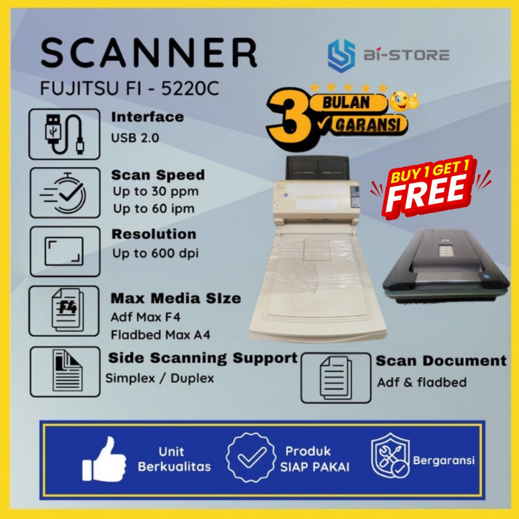 Jual Scanner Fujitsu fi-5220C Bisa Folio Legal Dan F4 Bonus Free Scanner A4 | Shopee Indonesia