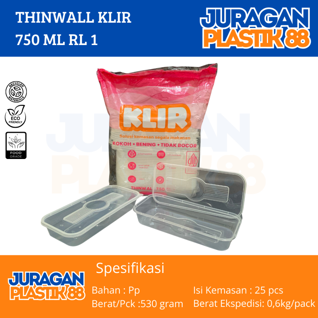 Jual Thinwall Klir 750ml Rectangle Long RL1 RL1B RL3 | Kotak makan ...