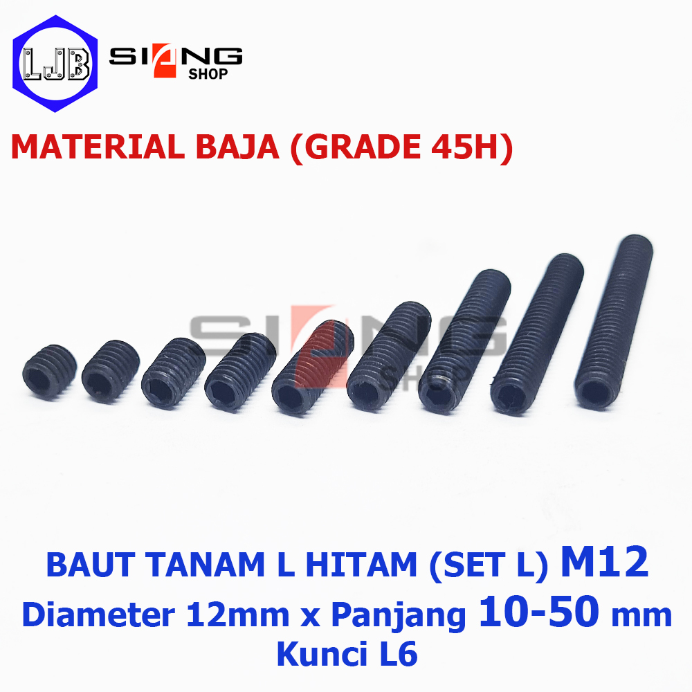 Jual Baut Tanam L M12 Baja Hitam Panjang 10 sd 50mm (Set L) | Shopee Indonesia