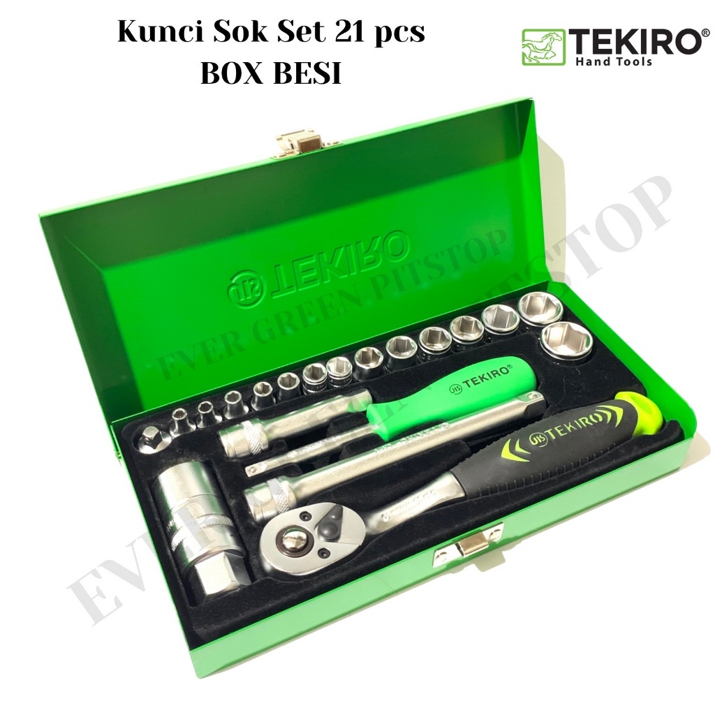 Jual TEKIRO Kunci Sok Set 21 pcs BOX BESI / Kaleng Kunci Shock Socket set 21pcs 6PT Segienam ...