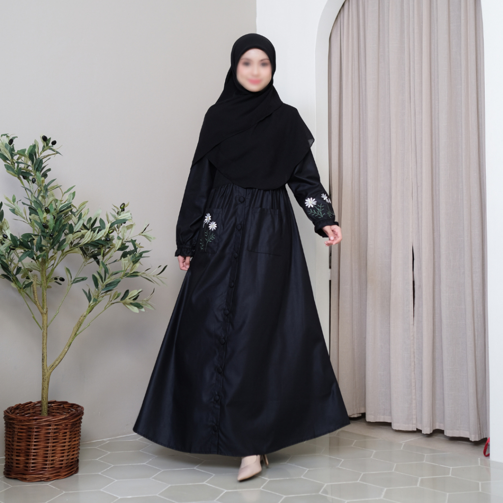 Jual KUPNAD | Gamis Bordir Bunga Simpel Muslimah Syari Busui Friendly ...