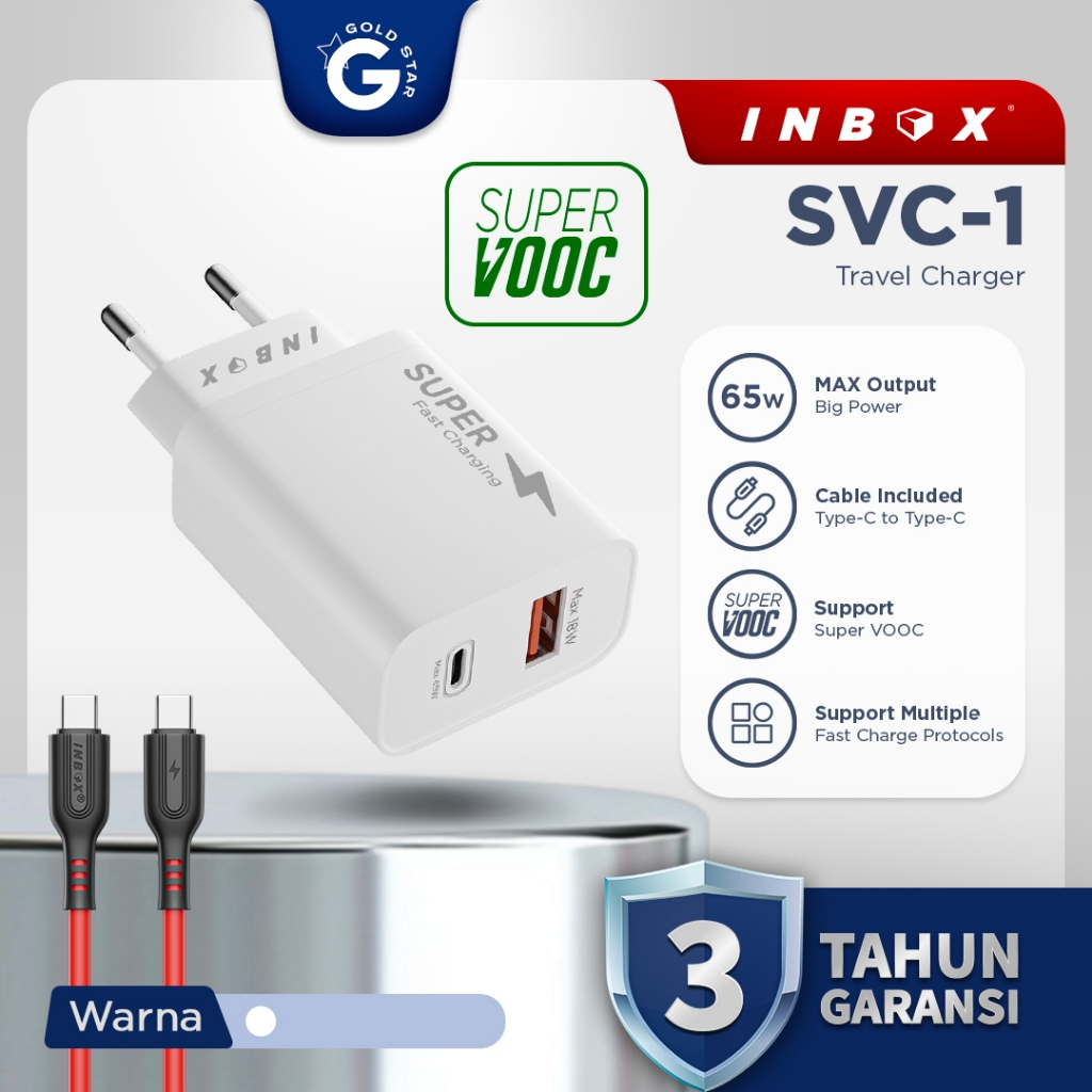 Jual Inbox Kepala Charger SVC-1 65W VOOC Charging Dual Port USB Type C ...
