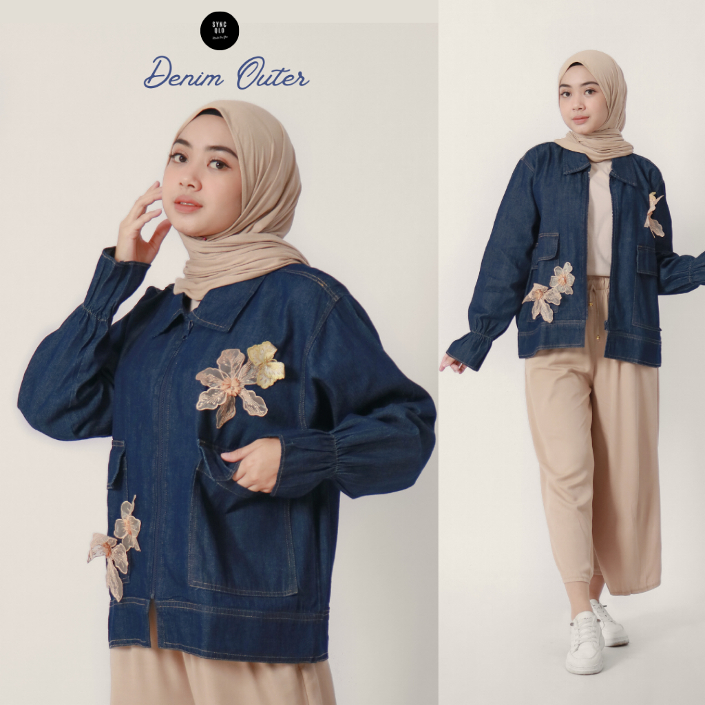 Jual Syncqlo Denim Outer Perempuan ( Jaket Denim Wanita) | Shopee Indonesia