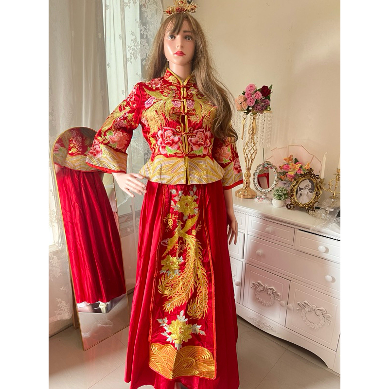 Jual [Premium Ready] Gaun pengantin china motif merak / baju pengantin ...