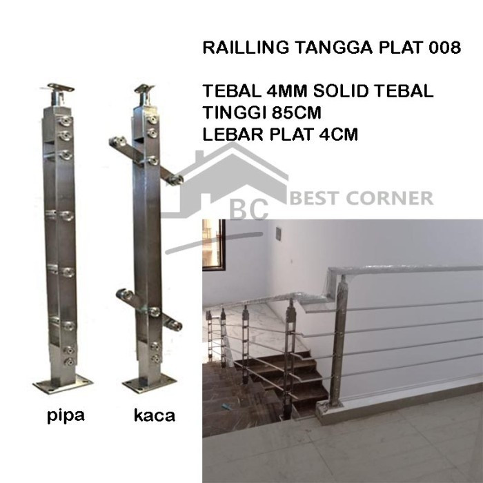 Jual Tiang Railling Tangga KACA / Ralling tangga Stainless SUS 201 H009 ...