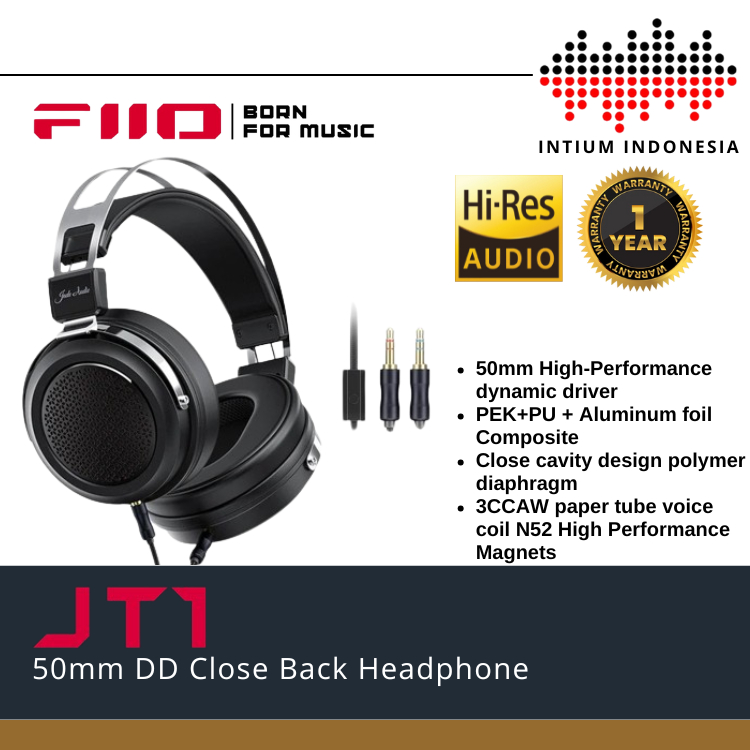 Jual FiiO JT1 / JT-1 / JT 1 HiFi Dynamic Over Ear Headphone Close Back ...