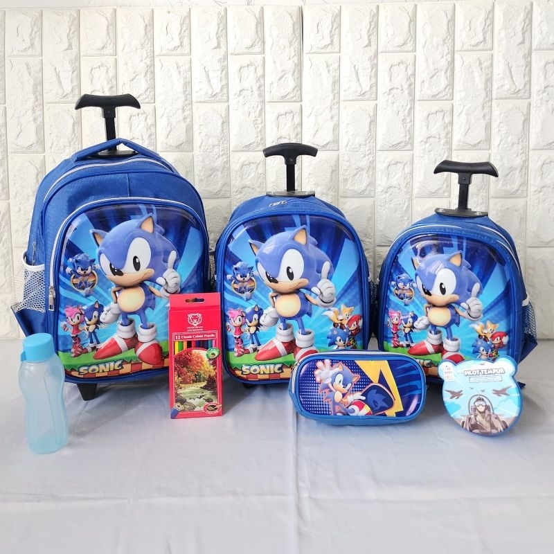Jual Tas sonic Troli Anak Sekolah TK SD motif Sonic fashion 3D Timbul ...