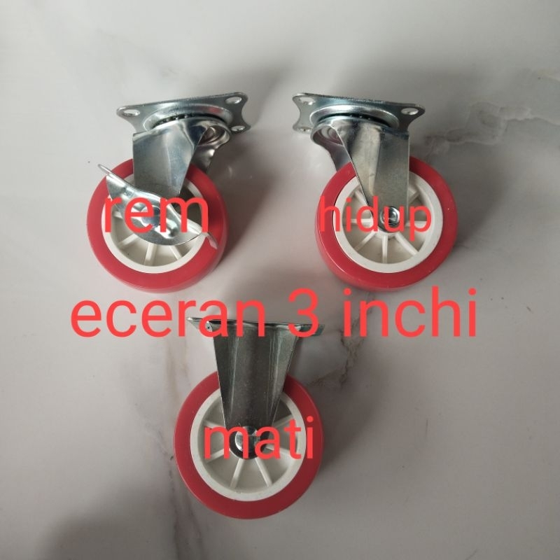 Jual roda 3 inchi warna merah eceran roda castrol troli etalase eceran ...