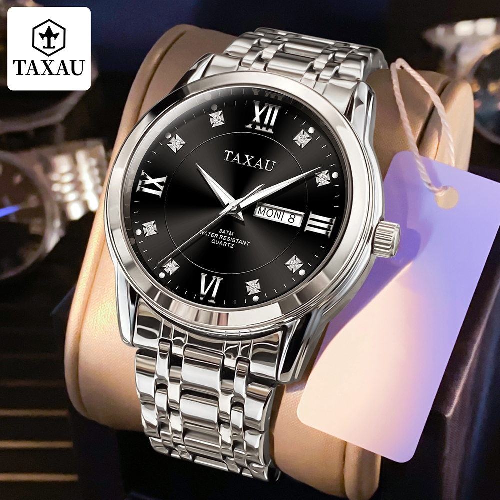 Jual TAXAU Jam Tangan Pria Original Rantai Anti Air Cowok Kalender ...