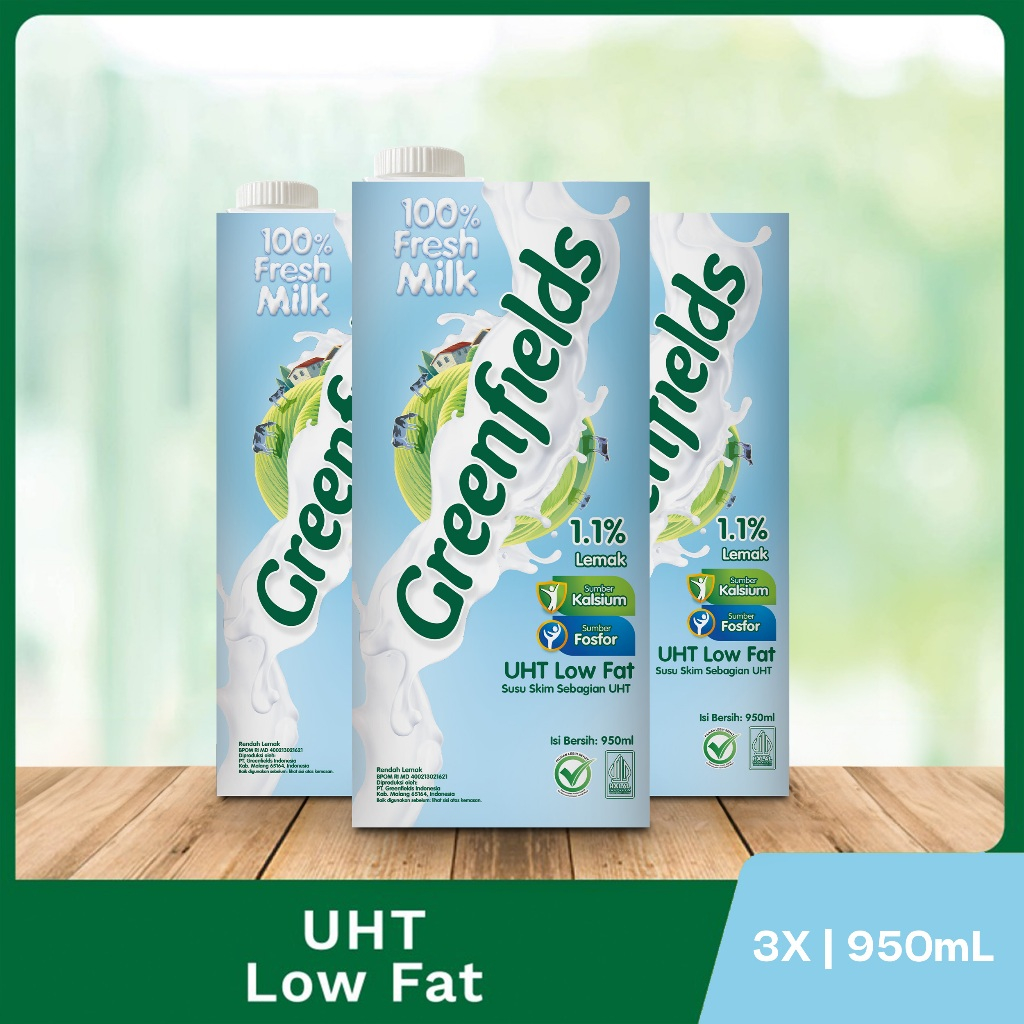 Jual [Triplepack] Susu Greenfields UHT Low Fat 950mL x 3 pcs | Shopee Indonesia