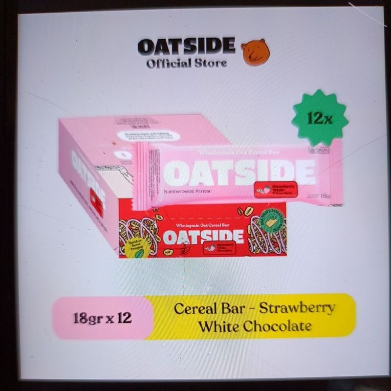 Jual oatside oat cereal bar strawbery white chocolate 18gr 1box isi ...