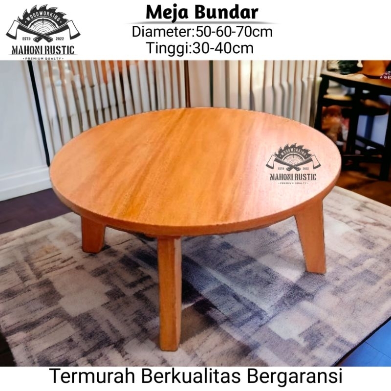 Jual Meja bundar kayu bulat meja lesehan top table coffee table size M ...