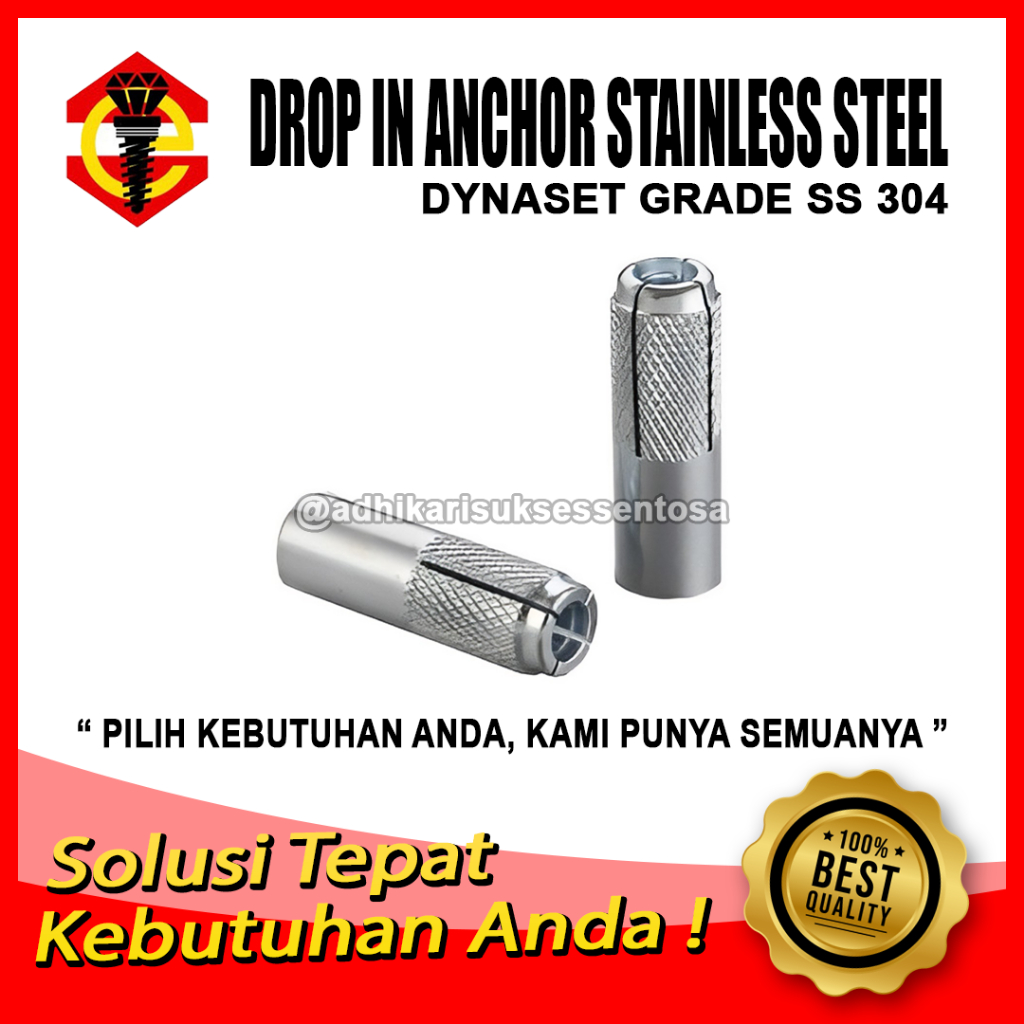 Jual SS 304 / Dynaset M16 / Dinaset 16 MM Stainless / Drop In Anchor M16x20x65 | Shopee Indonesia