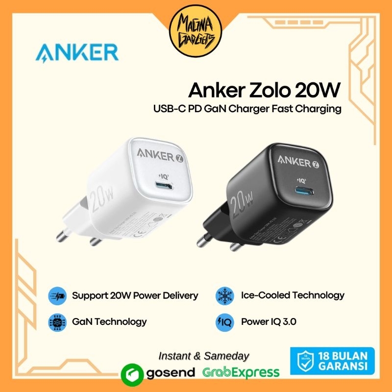 Jual Anker Zolo GaN 20W Charger iPhone Android Adaptor Type C PD Ice-Cooled Fast Charging ...
