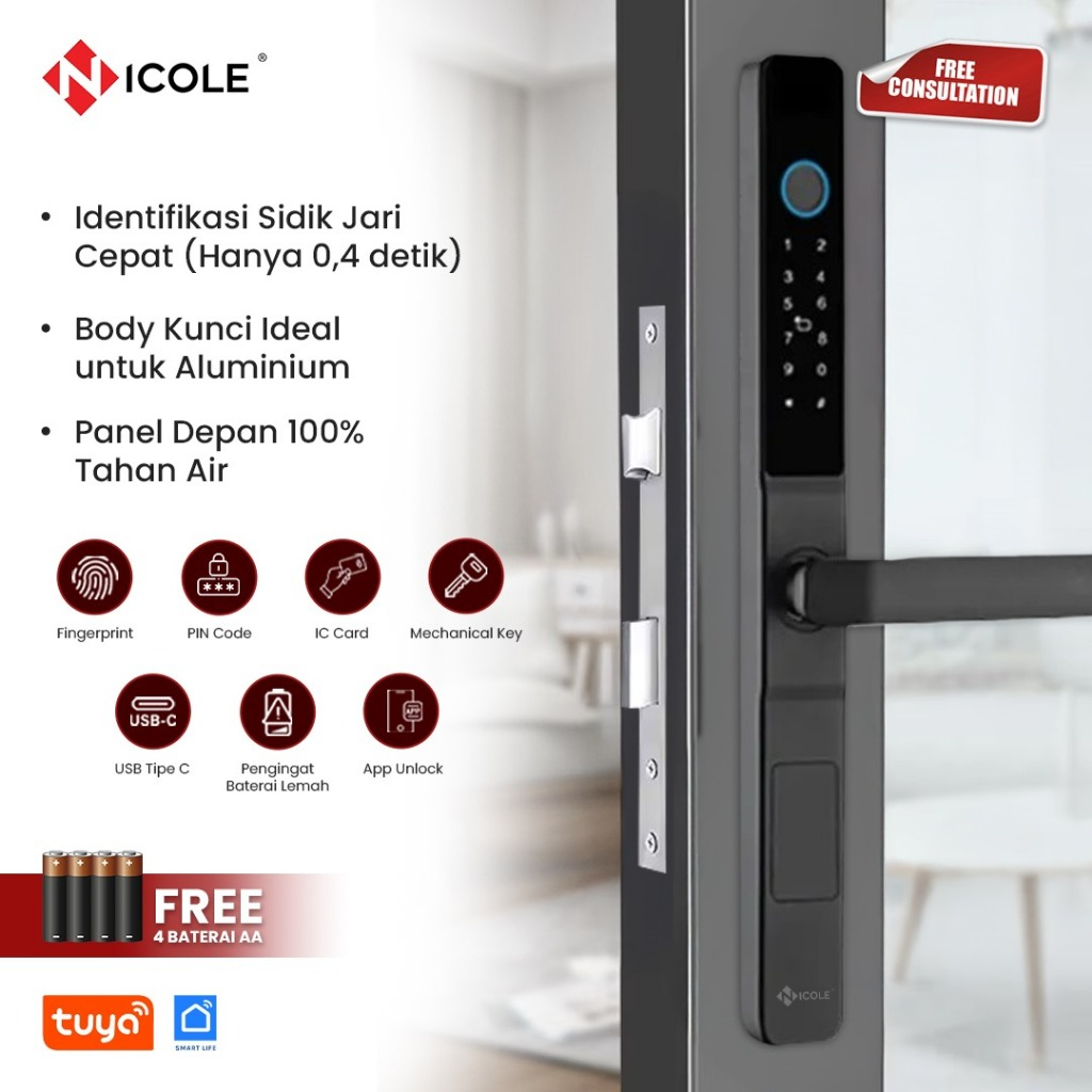 Jual Smart Lock Pintu Aluminium Kunci Pintu Digital Aplikasi Tuya Apps ...