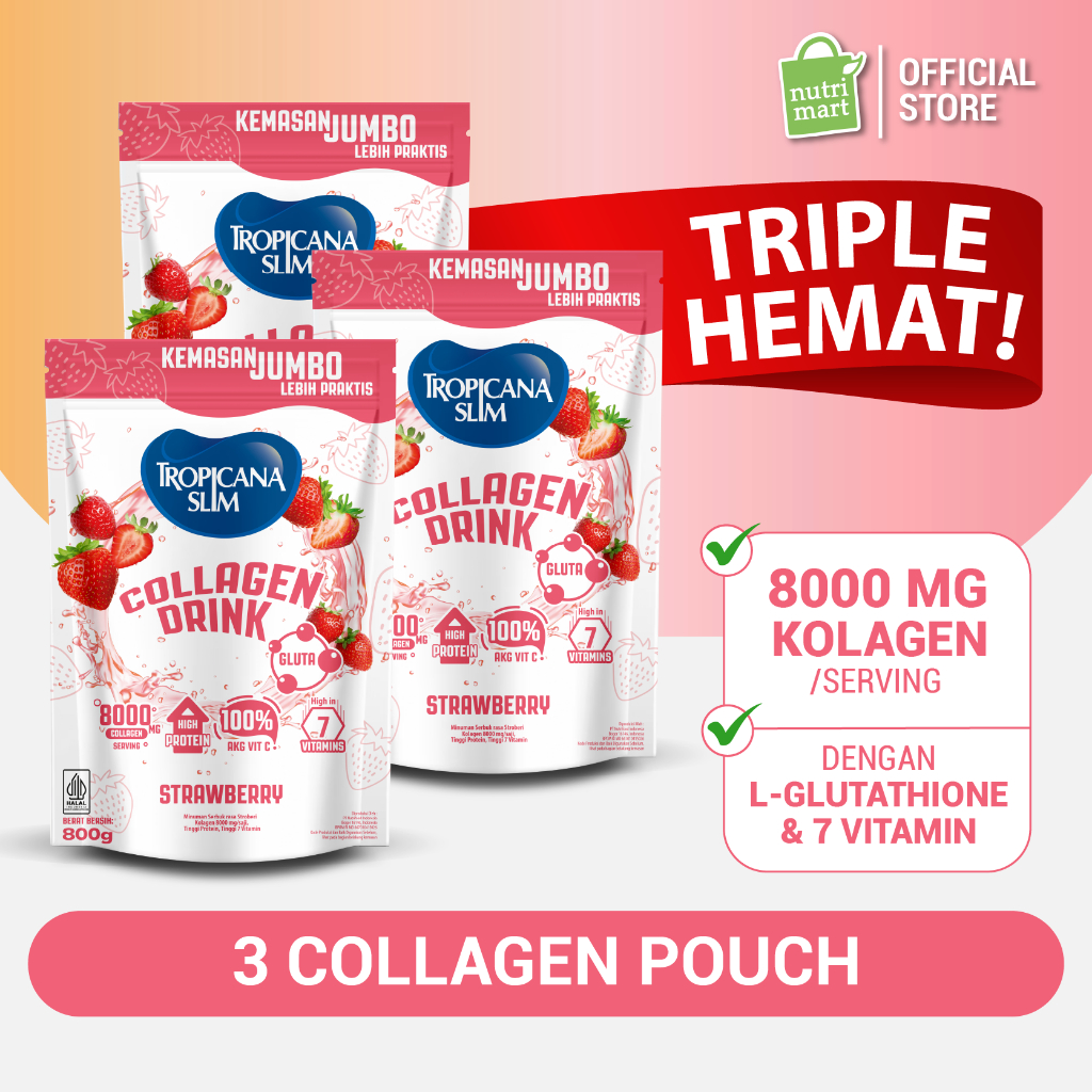 Jual Triple Pack - Tropicana Slim Collagen Drink Strawberry 800g dengan ...