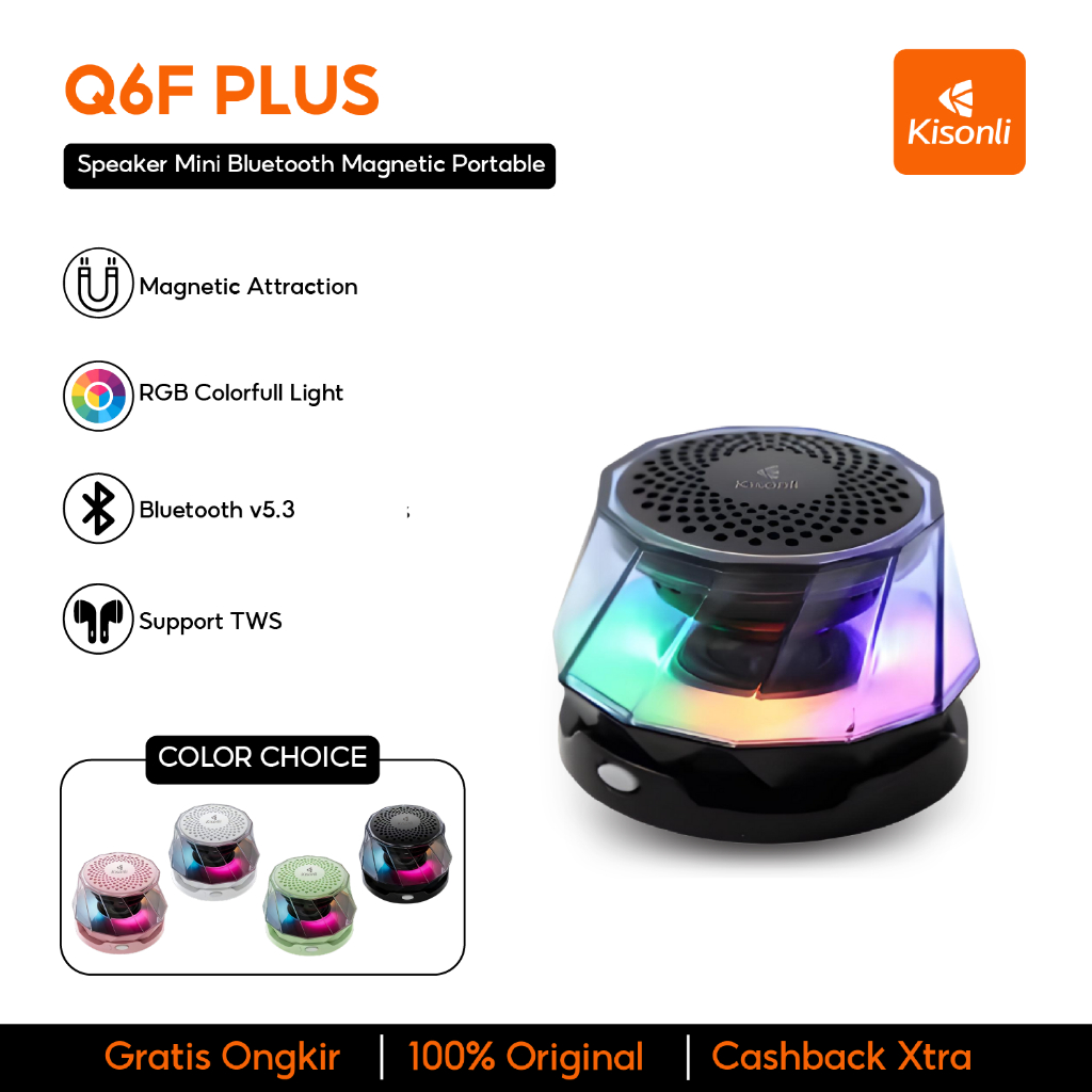 Jual KISONLI Speaker Mini Bluetooth Magnetic Q6F Plus RGB Colorfull ...