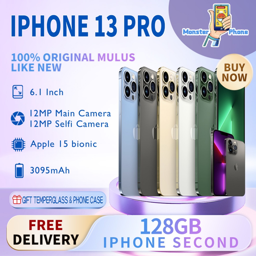 Jual iPhone 13Pro 128GB Second Original100% 6.1"OLED-Ori Fullset Mulus Normal Phone 3utools All ...