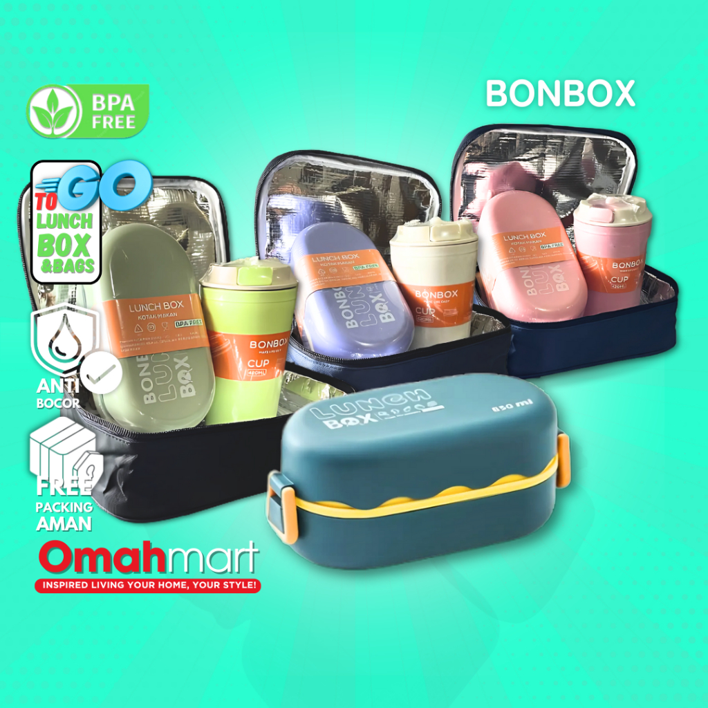 Jual BONBOX Lunch Box Kotak Makan Dewasa Anak Sekolah Susun Set Tas Bekal dan Tumbler Anti ...
