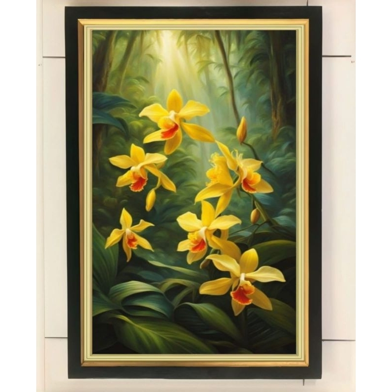 Jual lukisan cetak digital printing bunga anggrek kuning plus figura uk ...