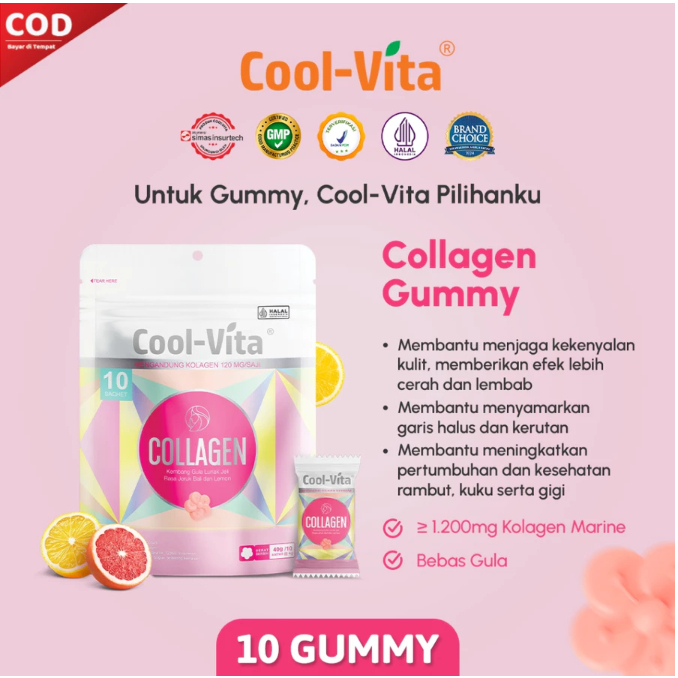 Jual SALE Coolvita 1 Pouch (Isi 10 sac) Collagen Gummy Rasa Jeruk Bali ...