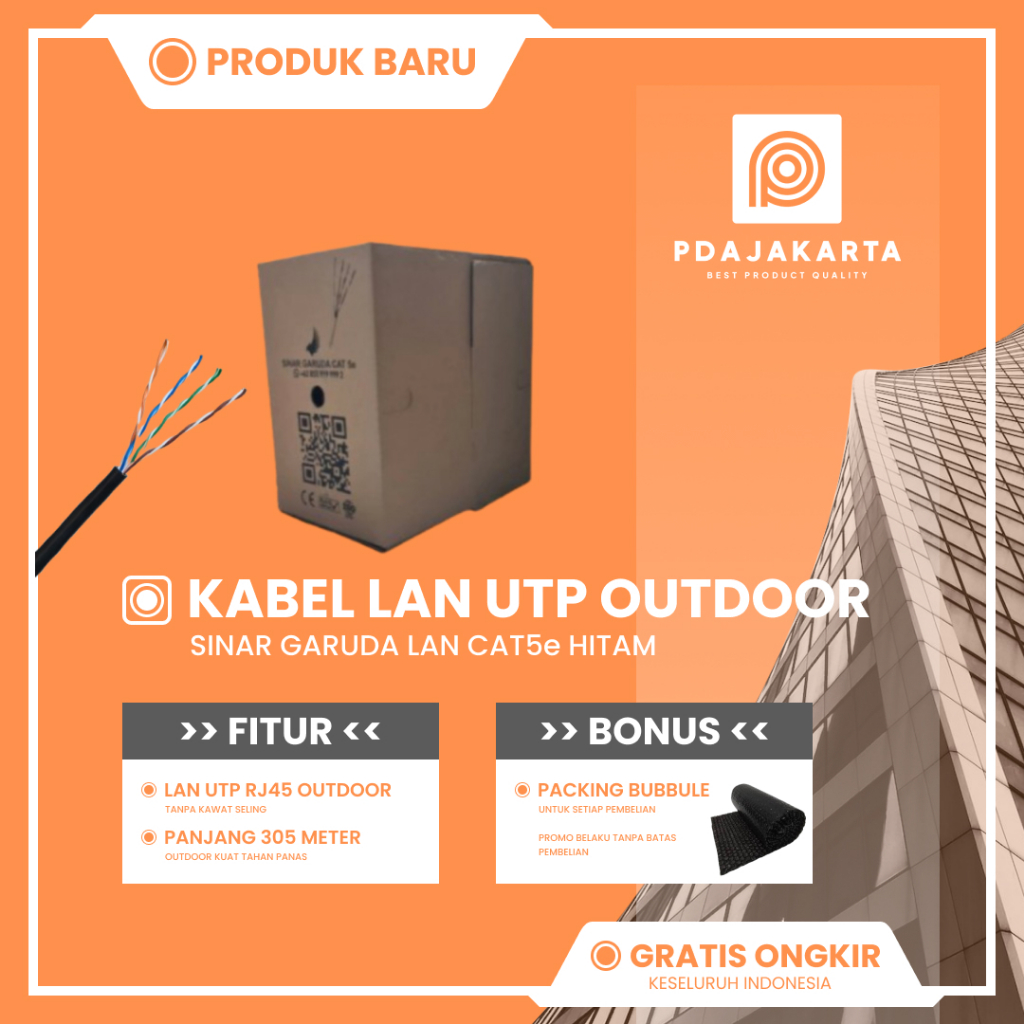 Jual SINAR GARUDA KABEL LAN UTP CAT5E 305 METER HITAM-NETWORK CABLE ...