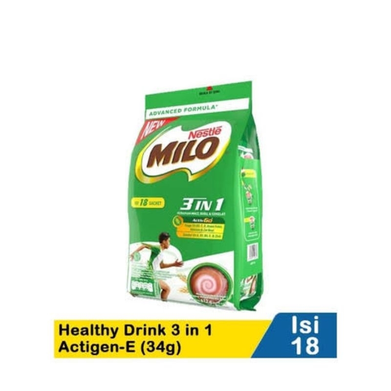 Jual Milo Healty Drink 3 in 1 Actigen E Bag 18x34 gr | Shopee Indonesia