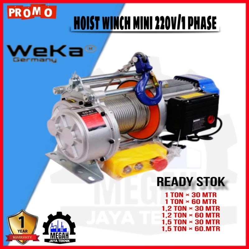 Jual ELECTRIC HOIST WINCH 1200 KG 30 MTR dan 60 MTR 220V WEKA GERMANY + KATROL 1 TON | Shopee ...