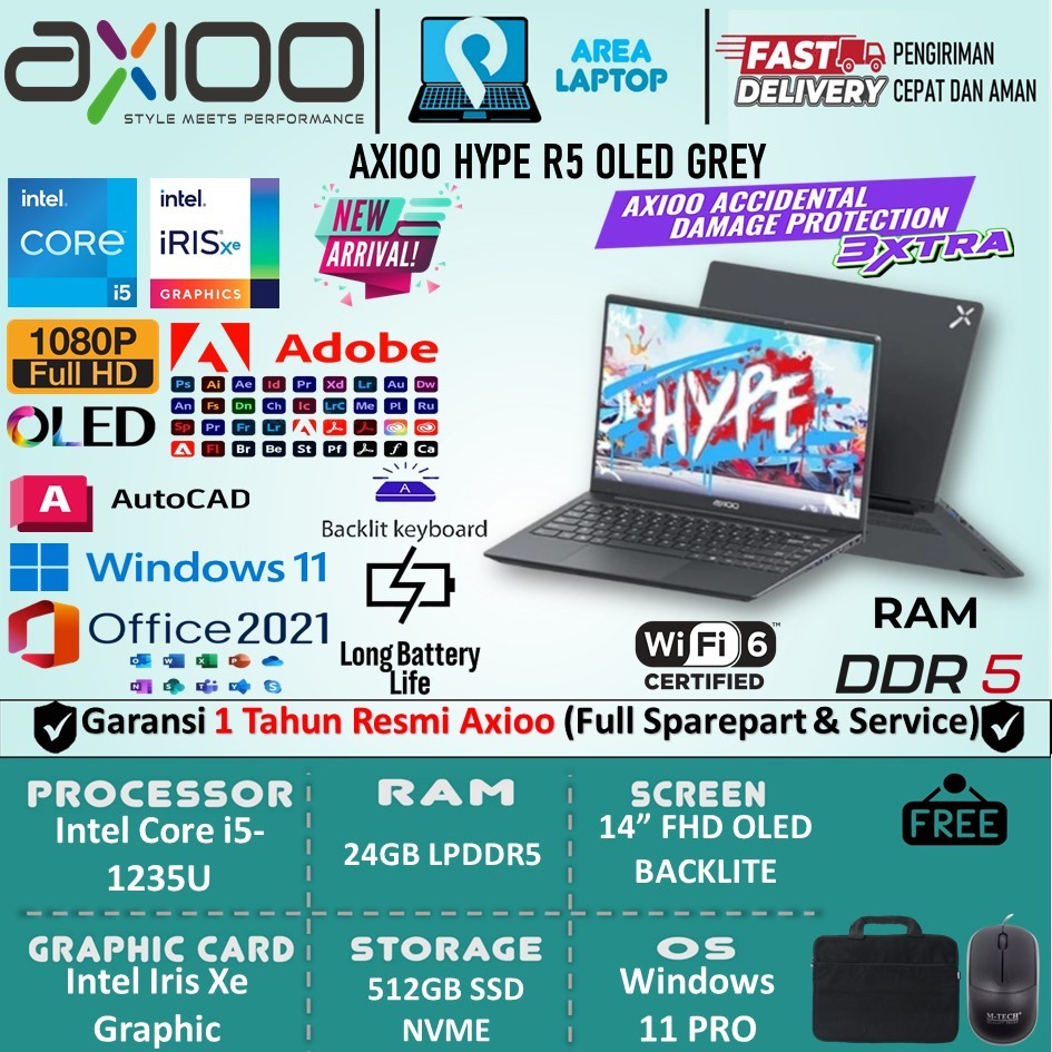 Jual Laptop Axioo Hype R5 OLED Intel i5 1235U Ram 24GB 512GB SSD Full ...