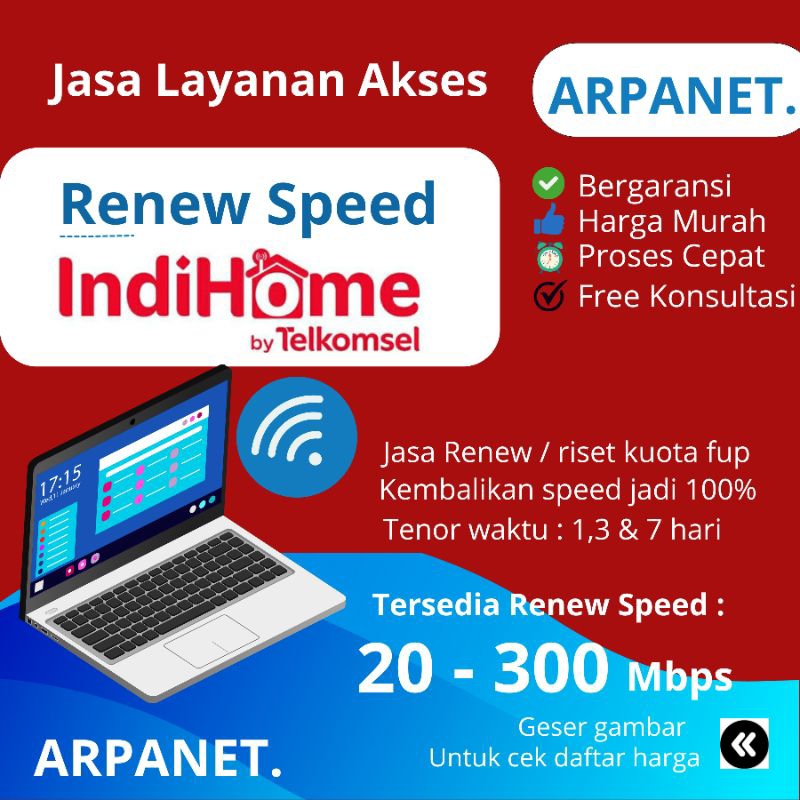 Jual Renew Speed IndiHome | Speed 20 - 300 Mbps | Reset Kuota FUP ...