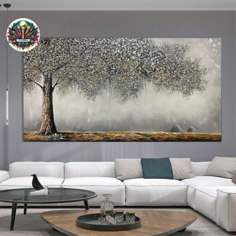 Jual Lukisan dinding ruang tamu pohon silver hiasan dinding modern ...
