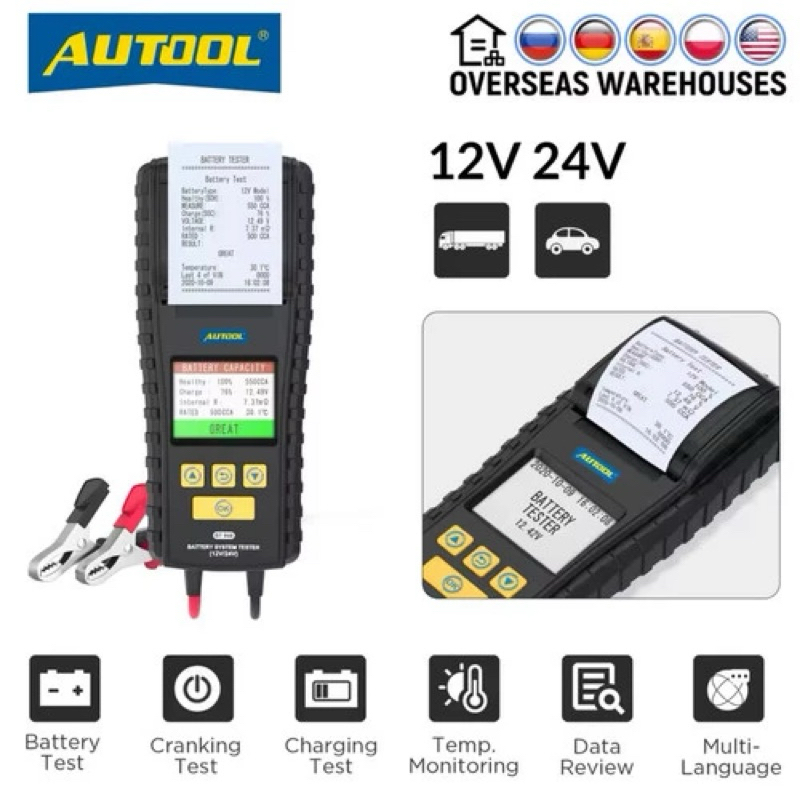 Jual Car Battery Tester AUTOOL BT-860 w Printer Accu Batery Crank Aki ...
