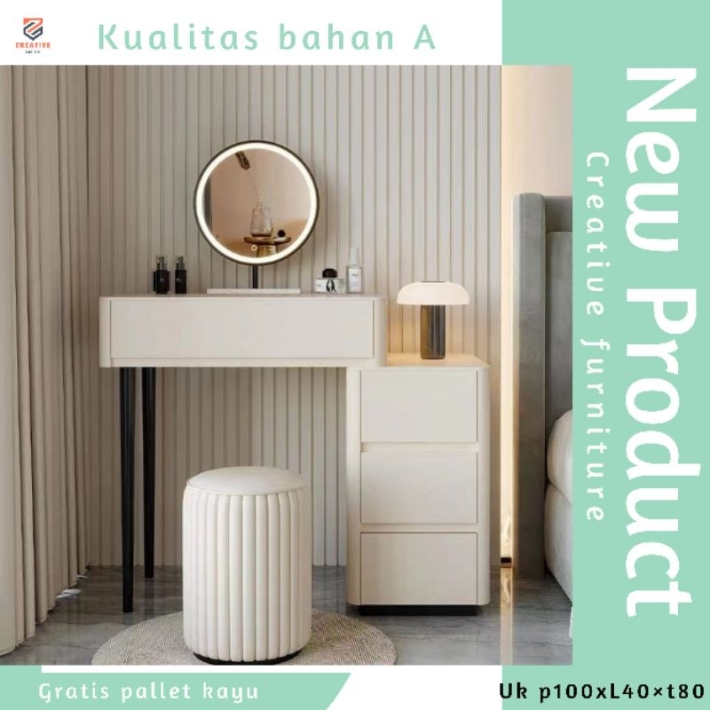 Jual meja rias minimalis modern MEJA MAke up + lampu LEd R1 | Shopee ...