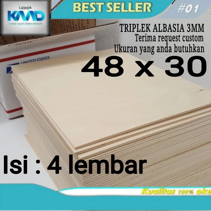 Jual Lk - triplek 3mm albasia 48 x 30 isi 4 lembar multiplek potongan ...
