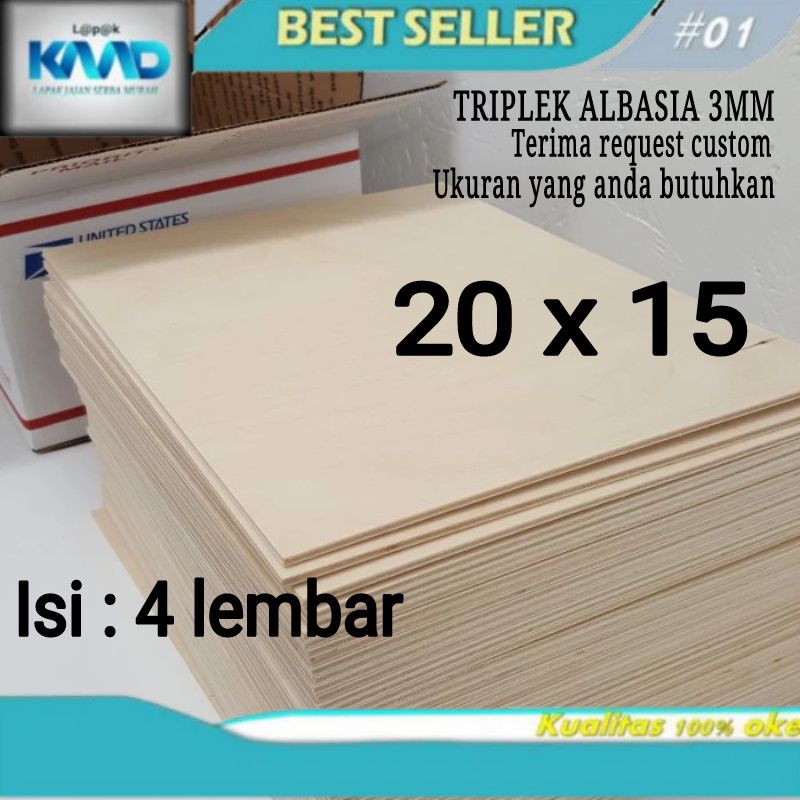 Jual Lk - triplek 3mm albasia 20 x 15 isi 4 lembar multiplek potongan ...