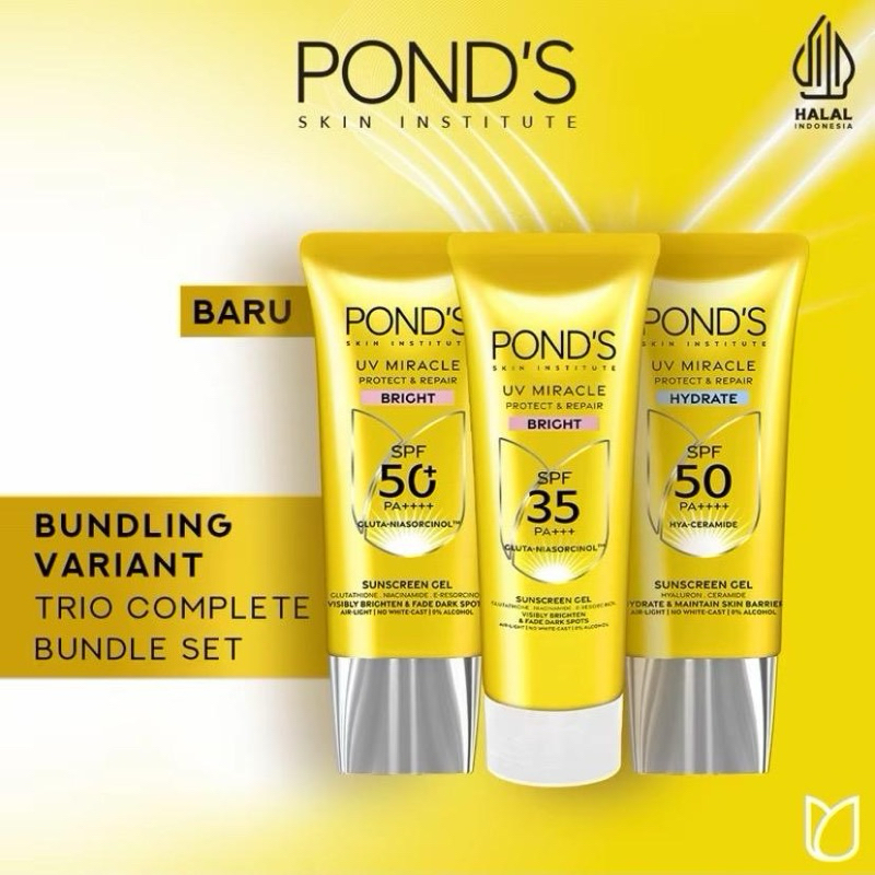 Jual Ponds UV Miracle Sunscreen Gel SPF 35 Bright | SPF 50 Bright | SPF ...