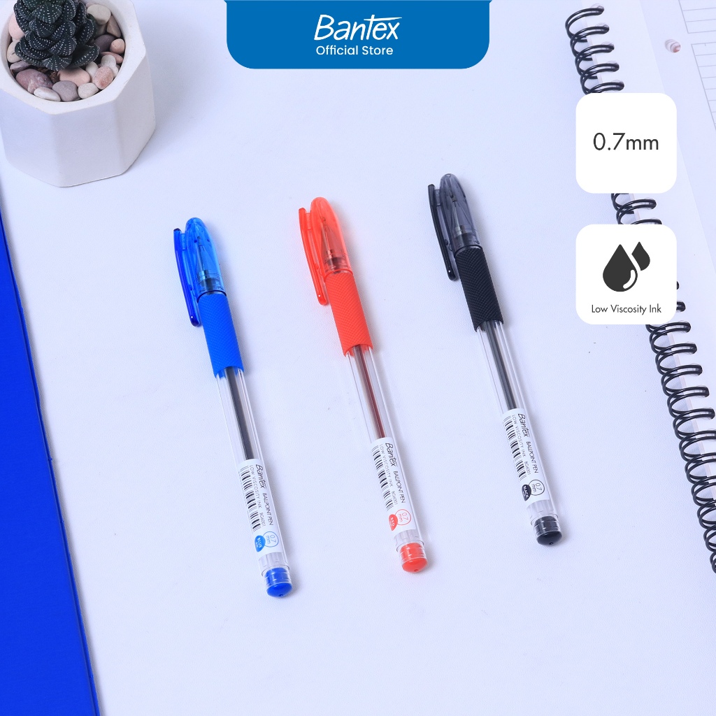 Jual Bantex Ballpoint Pen / Pulpen 0.7 mm Tinta Black Viskositas Rendah ...