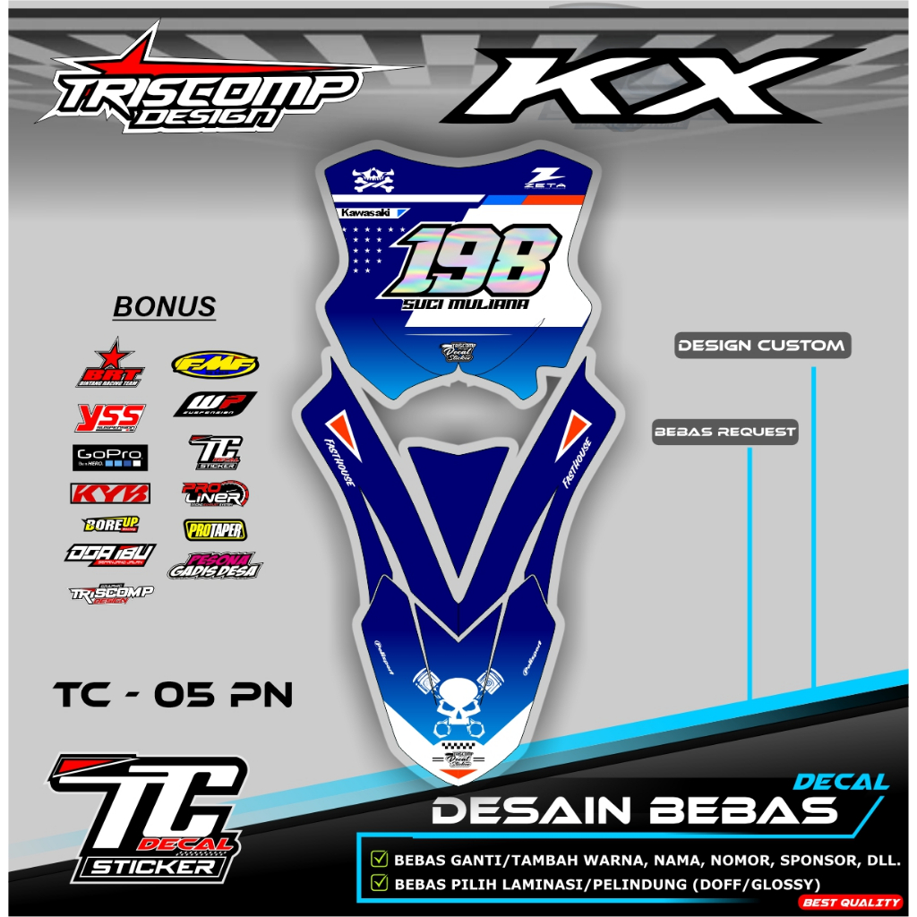 Jual STIKER DECAL PAPAN NOMOR STAR DAN SPAKBOR DEPAN KX 250 / KX 85 ...