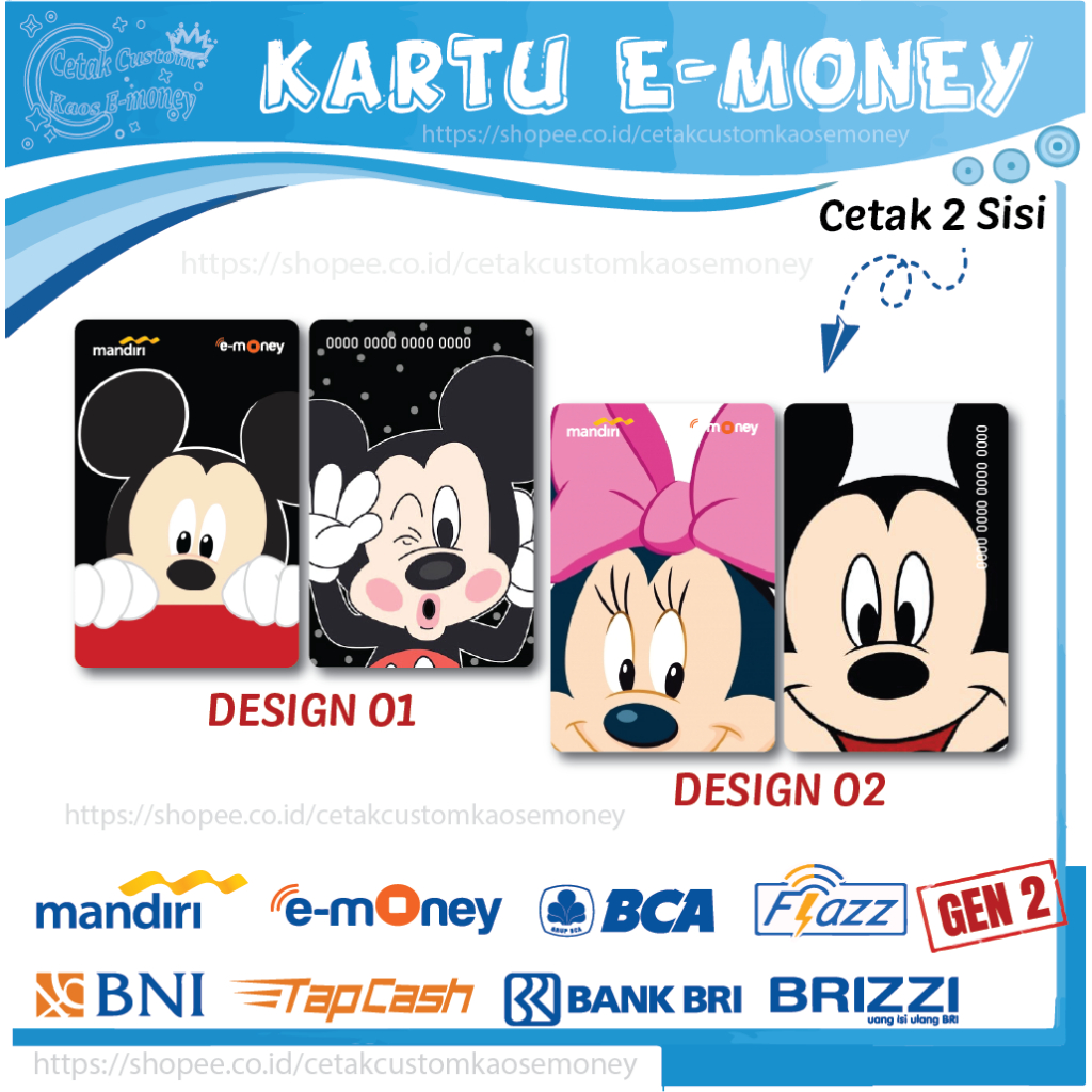 Jual KARTU E MONEY E TOLL GAMBAR KARTUN MICKEY MINNIE MOUSE 20 EMONEY ...