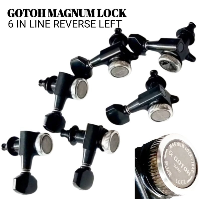 Jual Machine Head Gotoh Magnum Lock 6 in line Reverse Left Hand Black ...