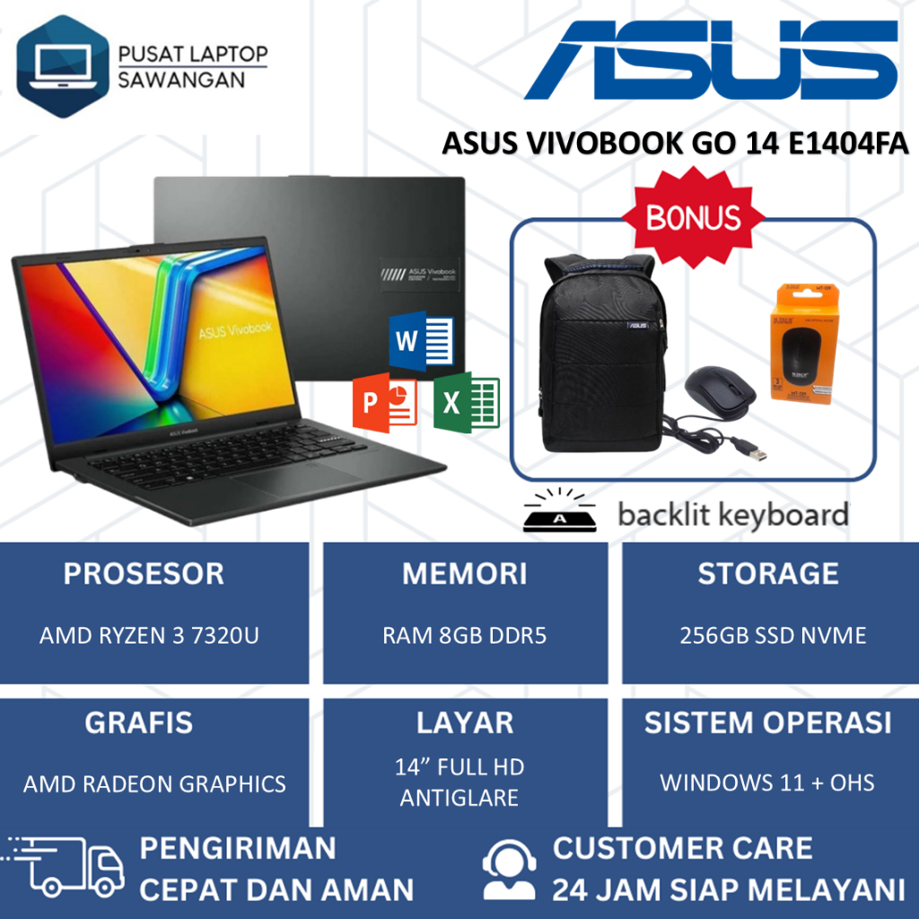 Jual Laptop Asus Vivobook Go 14 E1404 AMD Ryzen 3 7320U RAM 8GB SSD ...