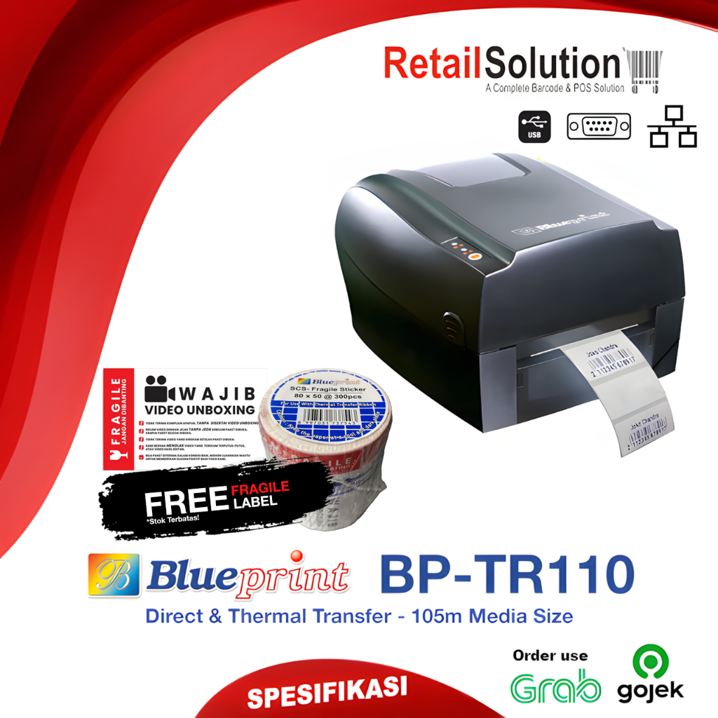 Jual Printer Barcode Label USB Serial LAN - Blueprint BP TR110 / TR-110 ...