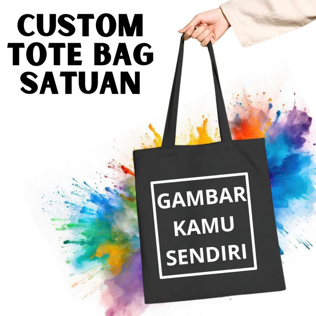 Jual TOTE BAG HITAM CUSTOM SABLON TOTE BAG RESLETING HITAM 30X40- KANVAS DINIR d600 TEBAL ...
