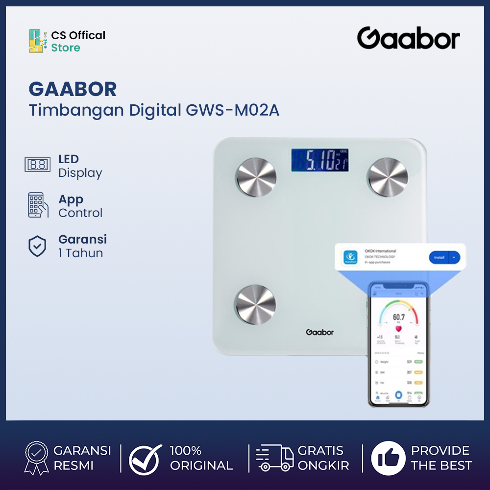 Jual GAABOR Smart Digital Fat Scale Layar LED Timbangan Komposisi Tubuh Dengan App Control Anti ...