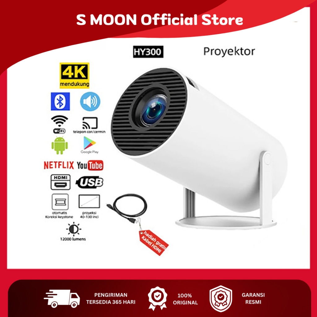 Jual ⚡SMOON HY300 SMART PROYEKTOR- Proyektor HY300 4K Ultra HDMI 720p ...